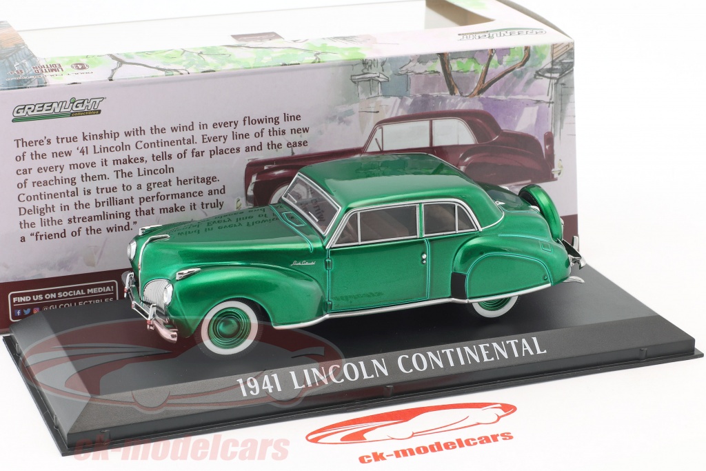 Greenlight 1:43 Lincoln Continental year 1941 green metallic with green ...
