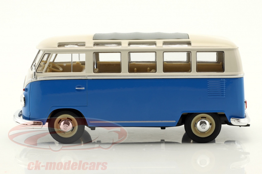 Welly 1:24 Volkswagen VW T1 Samba bus year 1963 blue / white 22095SG ...