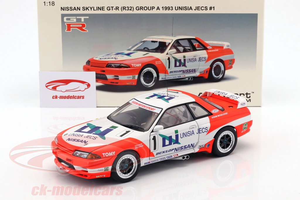 AUTOart 1:18 Nissan Skyline GT-R (R32) Group A #1 UNISIA Jecs 1993 Hasemi, Fukuyama 89378 ...