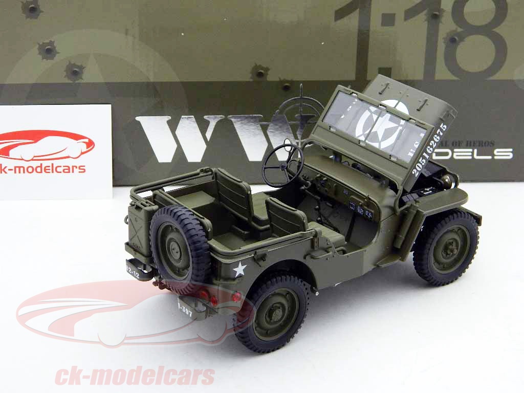 Welly 1:18 Jeep Willys US ARMY 1/4 Truck green 18036W model car 18036W ...