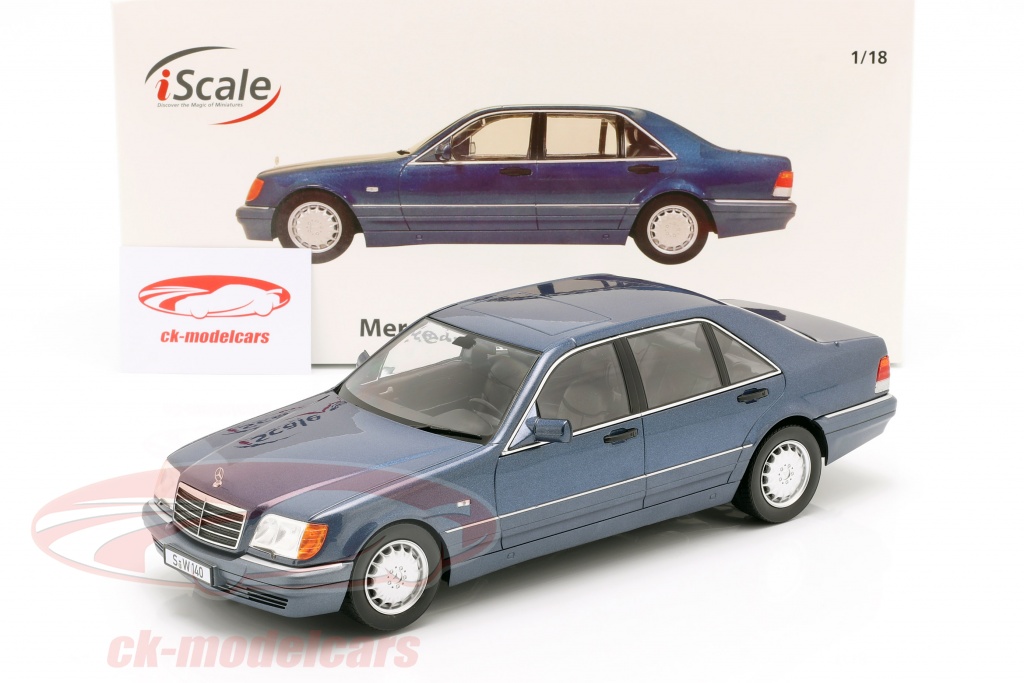 iScale 1:18 Mercedes-Benz S500 (W140) Bouwjaar 1994-98 Azurit blauw / grijs 118000000049 model ...