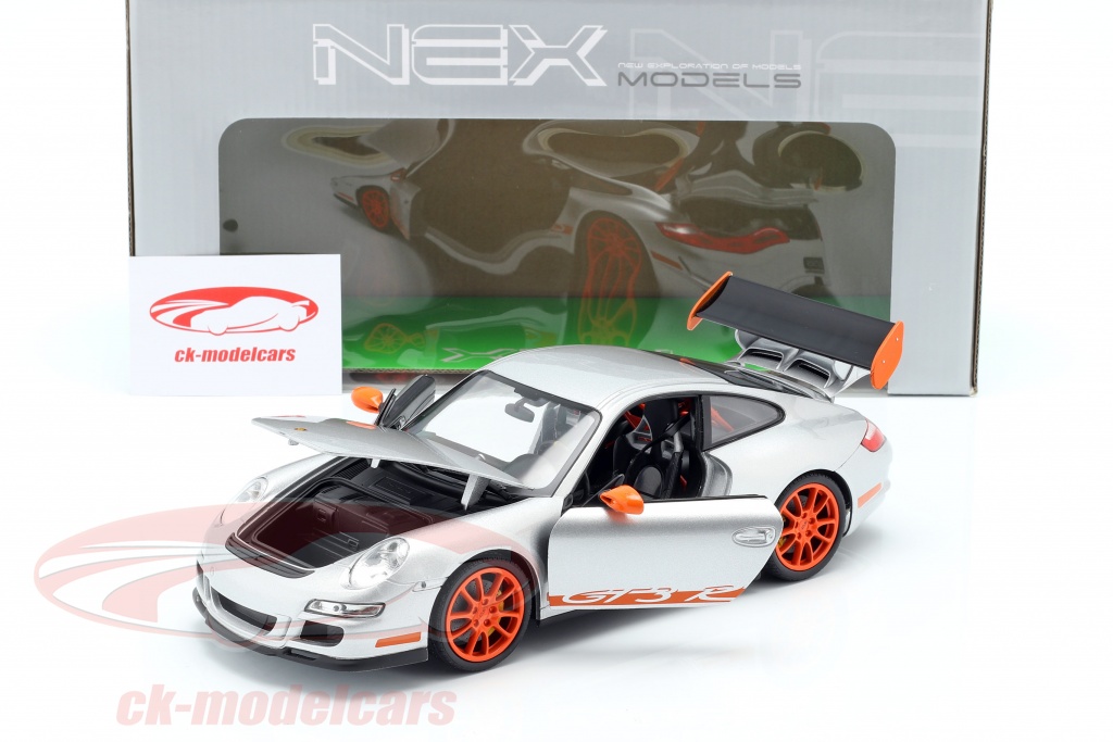 Welly 1:18 Porsche 911 (997) GT3 RS Coupe Année de construction 2007 Gris argent / Orange 18015 ...