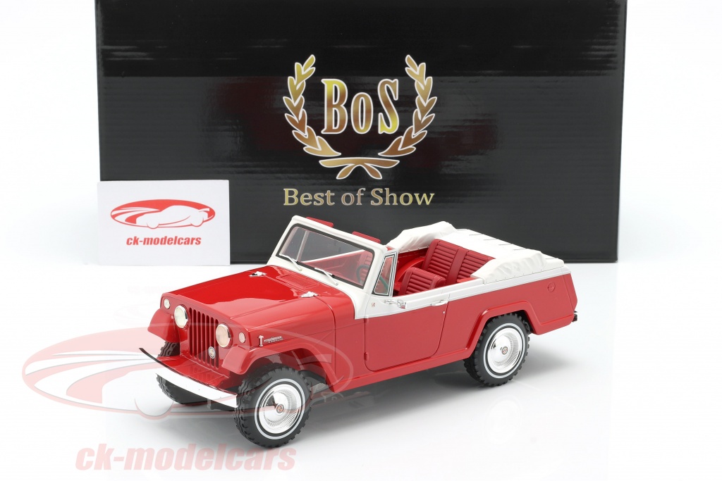 BoS-Models 1:18 Jeep Jeepster Commando Convertible Construction year 1970 red / White BOS340 ...