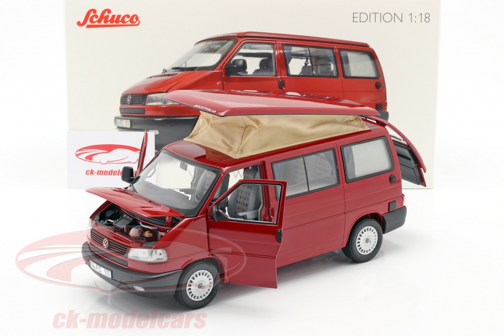 Schuco 1:18 Volkswagen VW T4b Westfalia 露营者 红色 450042000 模型 汽车 ...