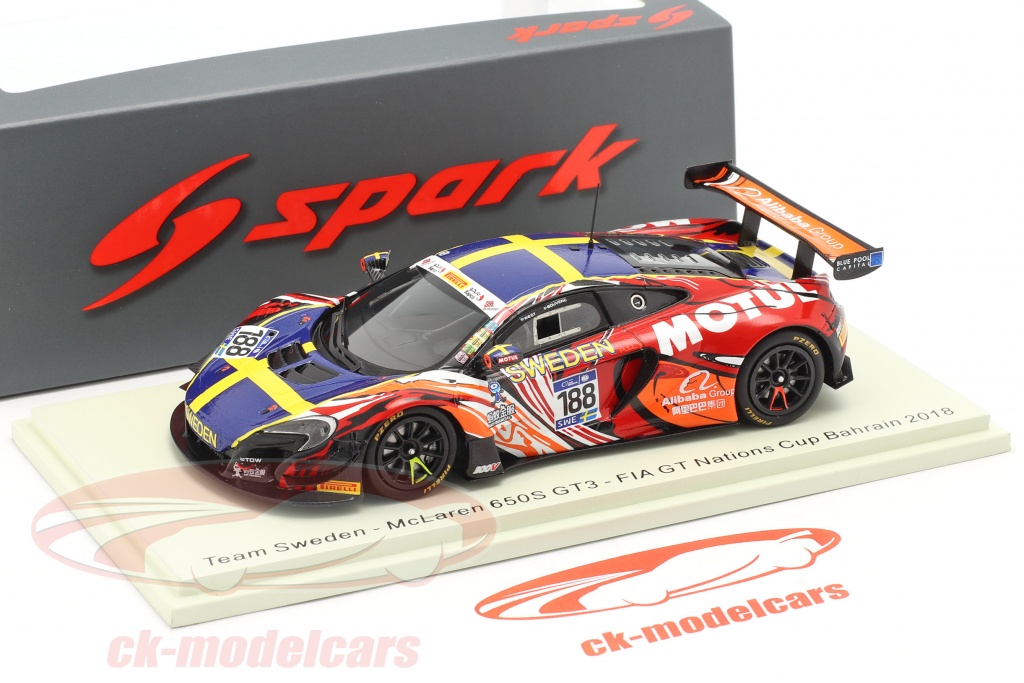 Spark 1:43 McLaren 650S GT3 #188 FIA GT Nations Cup Bahrain 2018 West, Bouveng S6307 model car ...