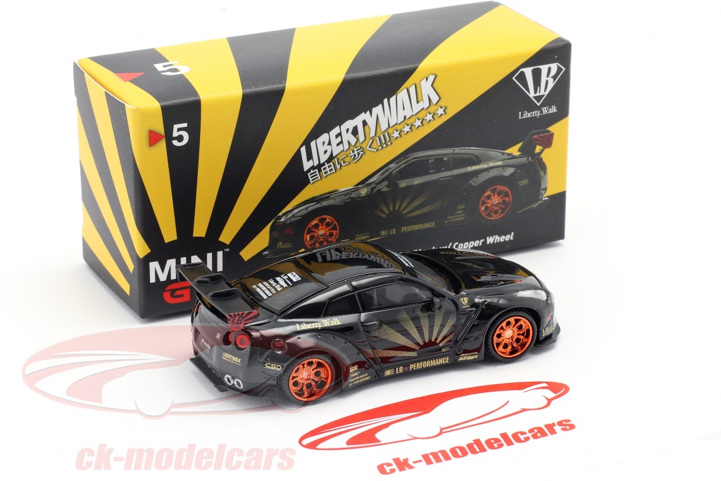 True Scale 1:64 LB-Works Nissan GT-R (R35) Type 1 black / copper rims ...