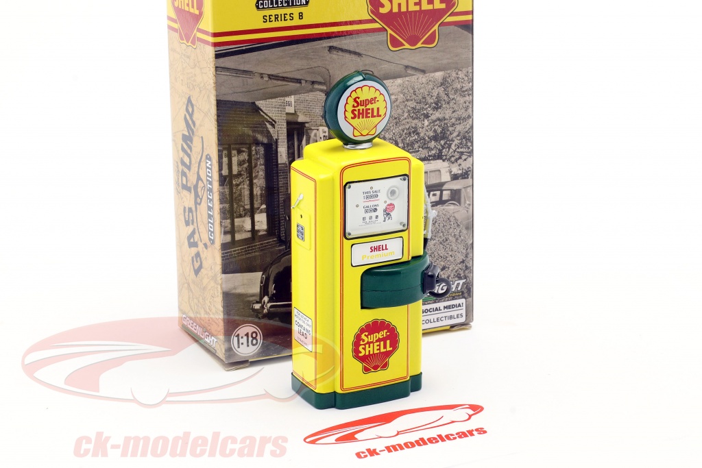 Greenlight 1:18 Wayne 100-A Super Shell gas Pump 1948 yellow / red ...