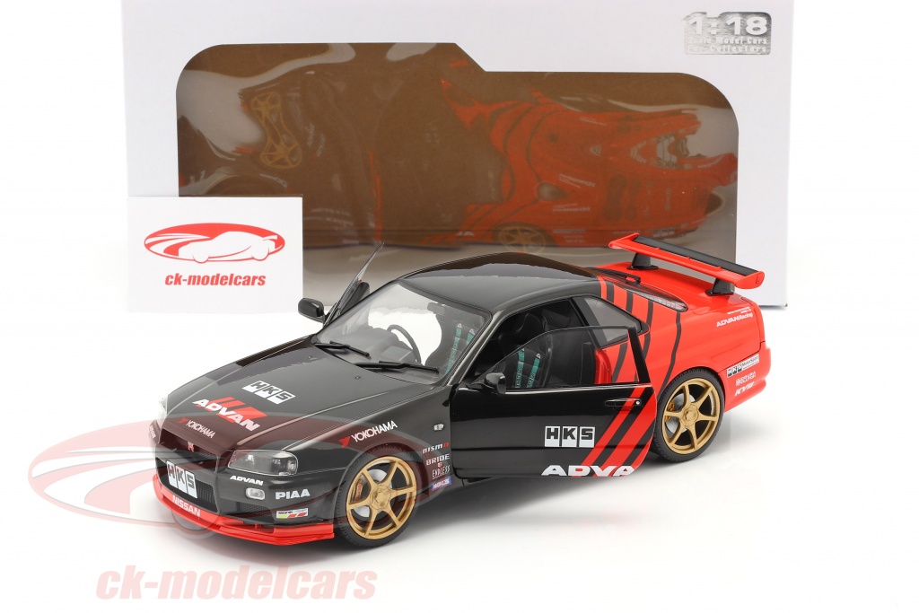 Solido 1:18 Nissan Skyline GT-R (R34) Advan Drift 建设年份 1999 黑色 / 红 ...