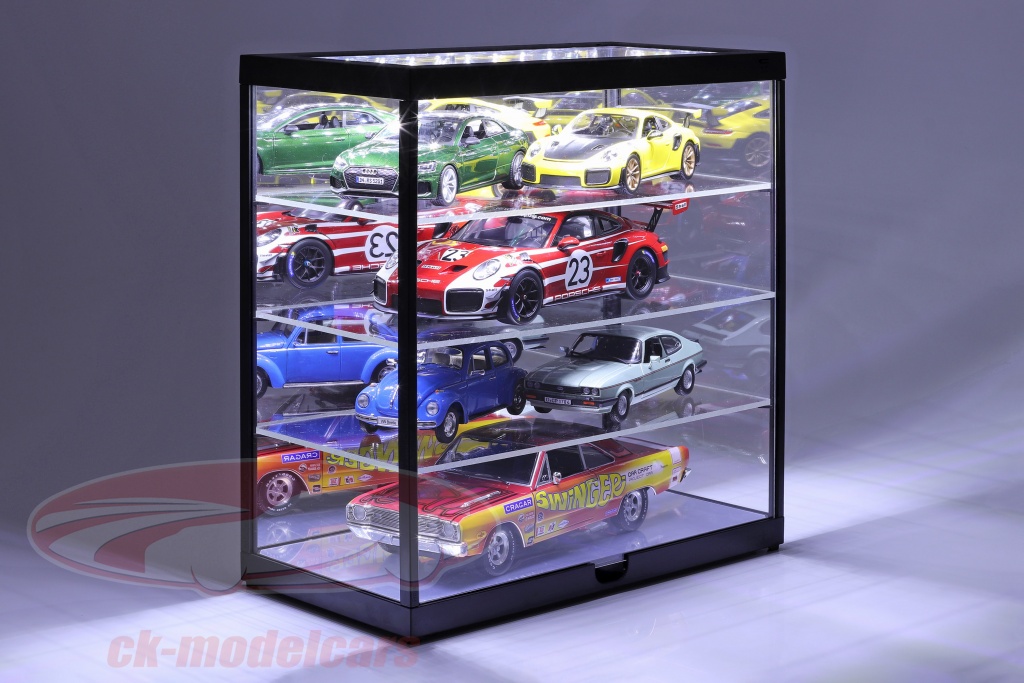 Single showcase with LED lighting and mirror for 1:18 / 1:24 black ...
