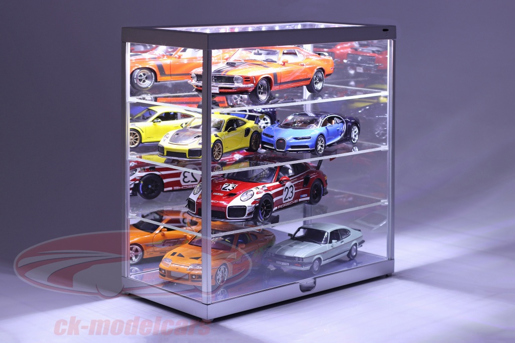 Single showcase with LED lighting and mirror for 1:18 / 1:24 silver ...
