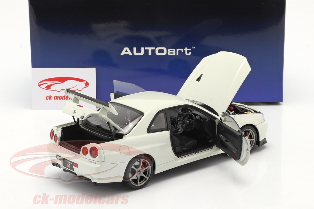 AUTOart 1:18 Nissan Skyline GT-R (R34) V-Spec II 建设年份 2001 珍珠 白色的 77406 模型 汽车 77406 674110774061