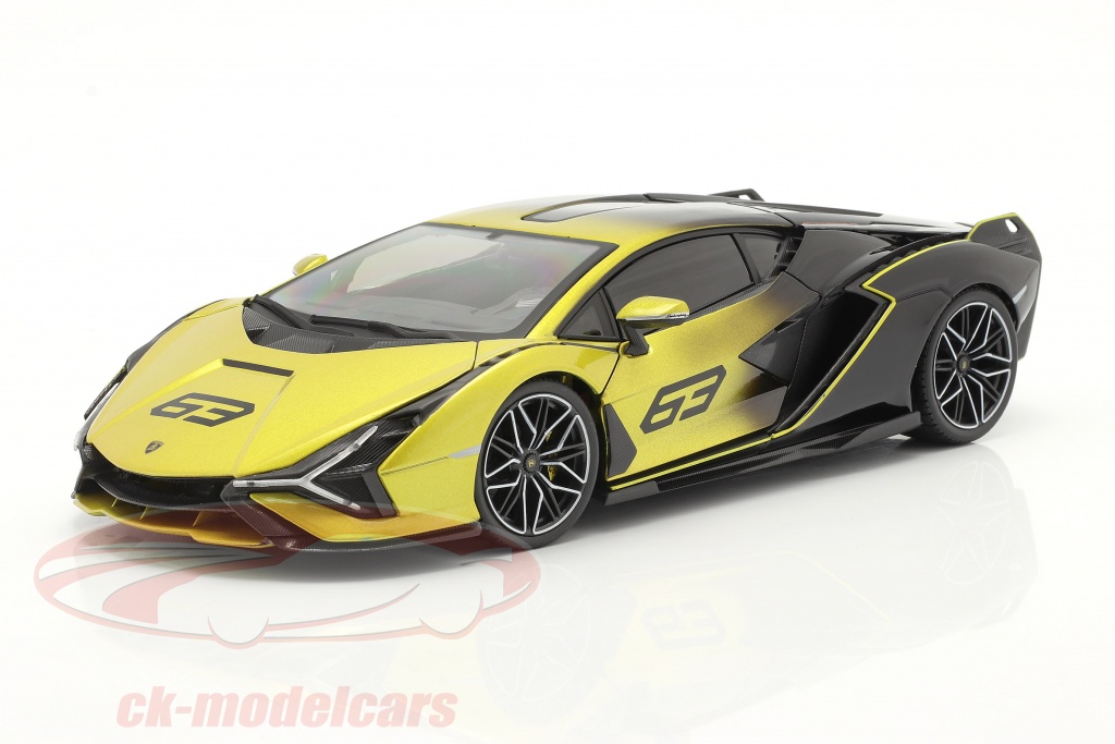 Bburago 1:18 Lamborghini Sian FKP 37 #63 yellow / black 18-11100 model ...