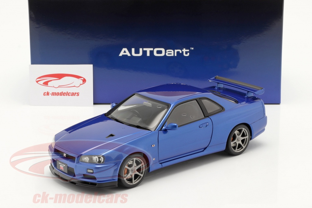 AUTOart 1:18 Nissan Skyline GT-R (R34) V-Spec II Byggeår 2001 bayside blå 77408 model bil 77408 ...