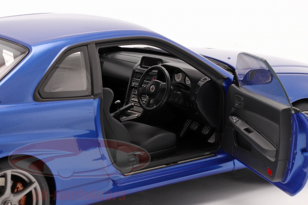 AUTOart 1:18 Nissan Skyline GT-R (R34) V-Spec II Byggeår 2001 bayside blå 77408 model bil 77408 ...