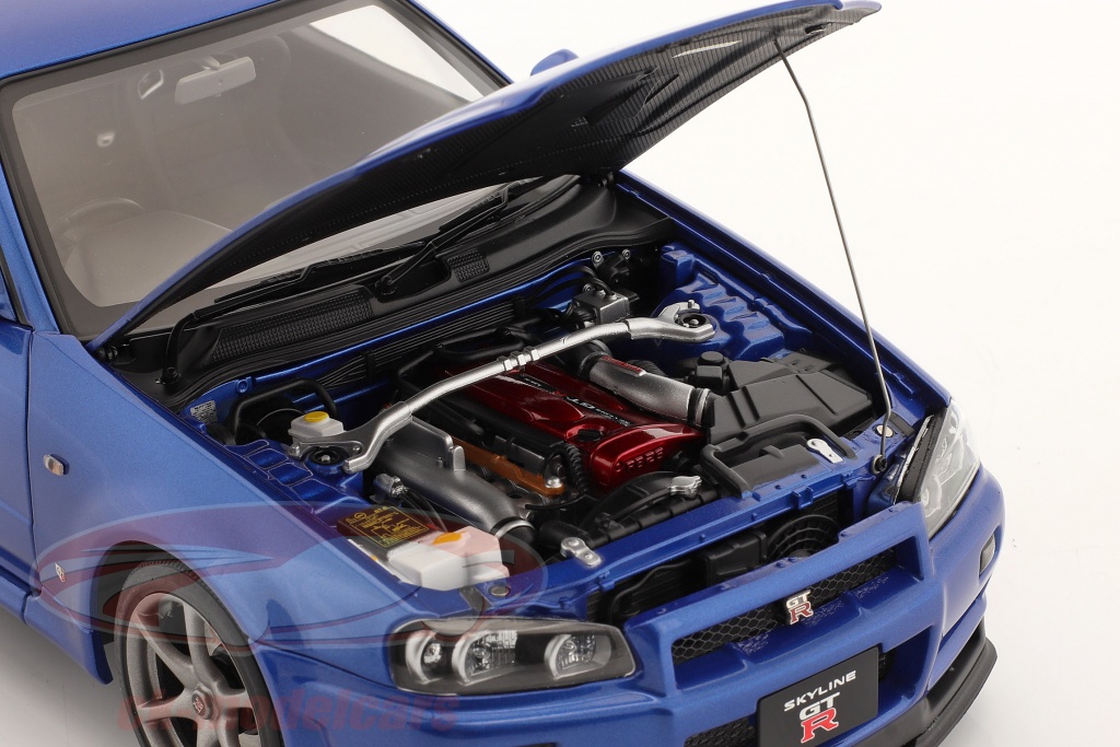 AUTOart 1:18 Nissan Skyline GT-R (R34) V-Spec II Byggeår 2001 bayside blå 77408 model bil 77408 ...