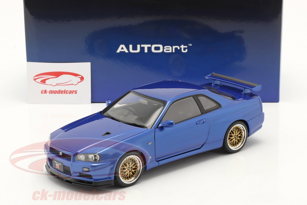 AUTOart 1:18 Nissan Skyline GT-R (R34) V-Spec II 2001 bayside blu BBS LM cerchi 77409 modello ...