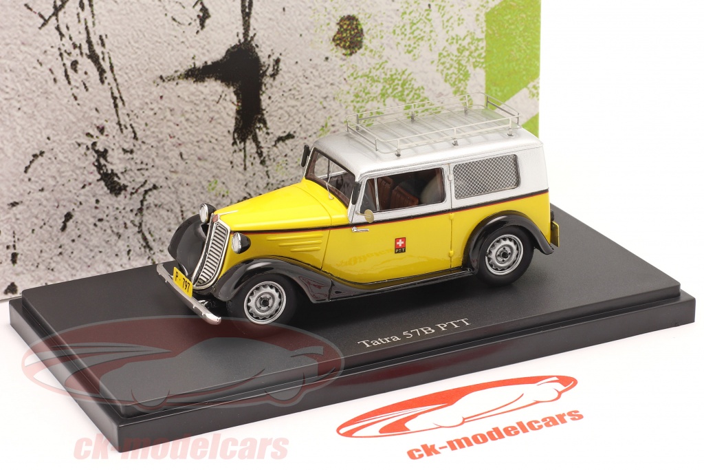 AutoCult 1:43 Tatra 57B Box van PTT year 1947 yellow / silver 08017 ...