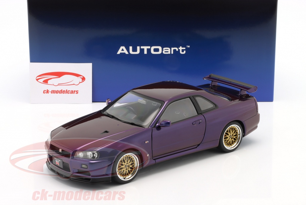 AUTOart 1:18 Nissan Skyline GT-R (R34) V-Spec II 建設年 2002 バイオレット メタリック 77403 モデル 車 77403 ...