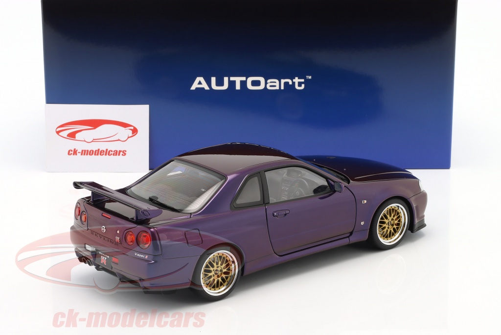 AUTOart 1:18 Nissan Skyline GT-R (R34) V-Spec II year 2002 violet metallic 77403 model car 77403 ...