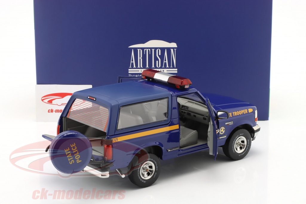 Greenlight 1:18 Ford Bronco XLT New York State Police 1996 蓝色的 19121 模型 ...