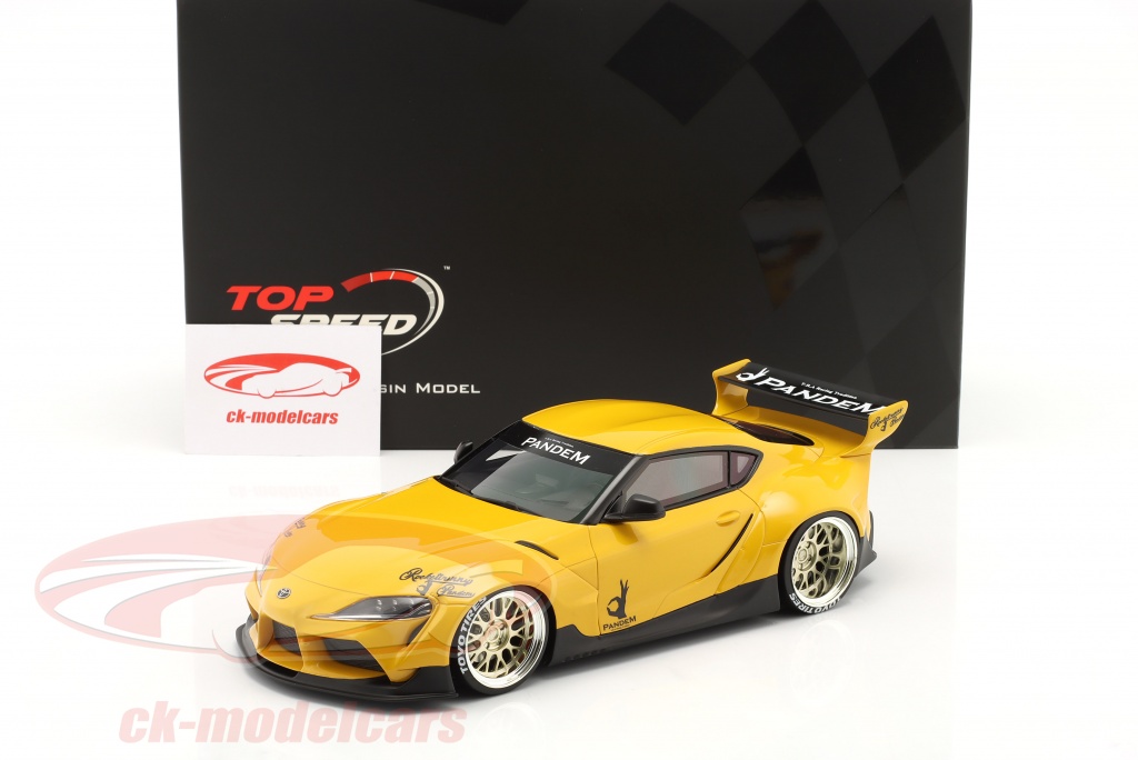 True Scale 1:18 Pandem Toyota GR Supra V1.0 2019 gul TS0357 model bil ...
