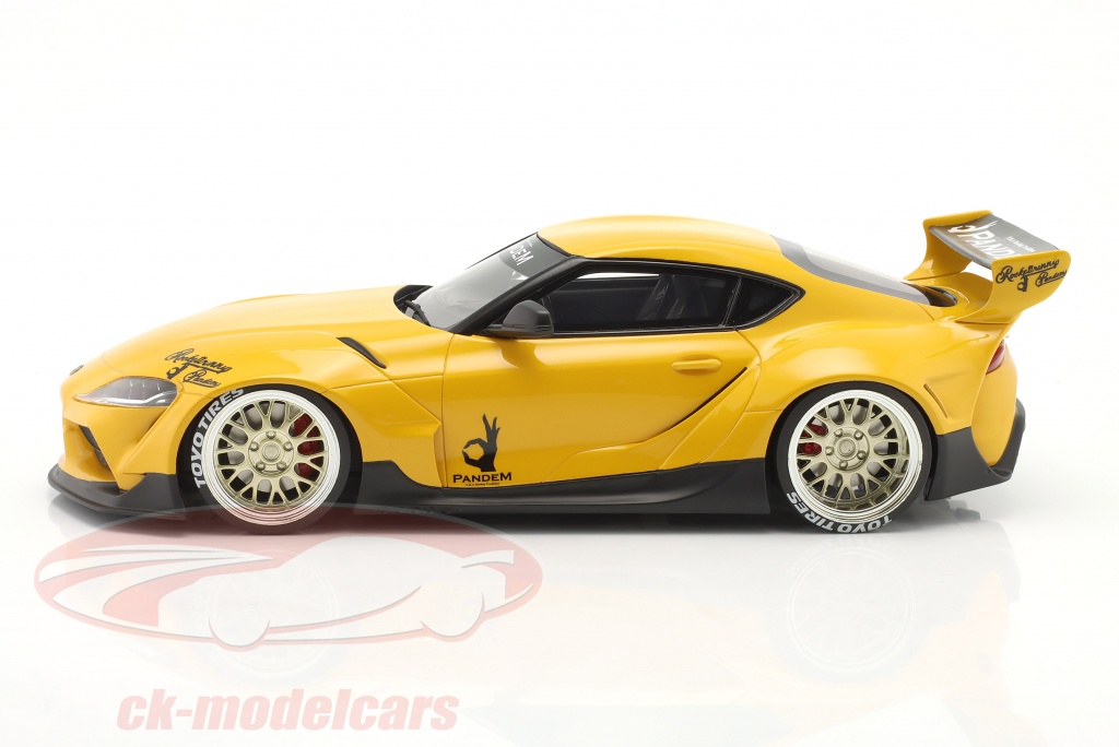 True Scale 1:18 Pandem Toyota GR Supra V1.0 2019 gul TS0357 model bil ...