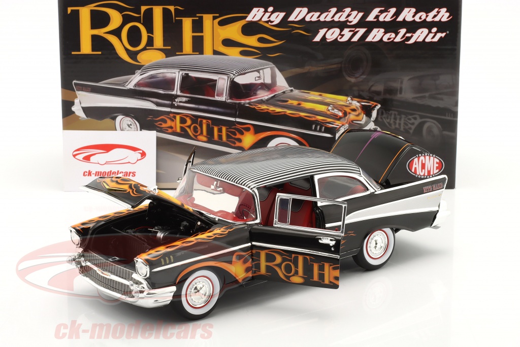 GMP 1:18 Chevrolet Bel Air Big Daddy Ed Roth 1957 黑色的 和 装饰风格 A1807014 ...