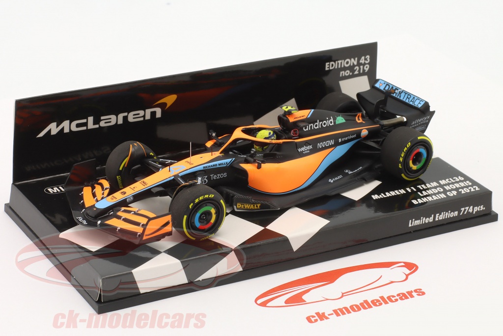 Minichamps 1:43 Lando Norris McLaren MCL36 #4 Bahrain GP formula 1 2022 ...