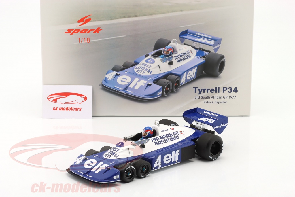 Spark 1:18 Patrick Depailler Tyrell P34 #4 3rd South Africa GP formula 1 1977 18S571 model car ...