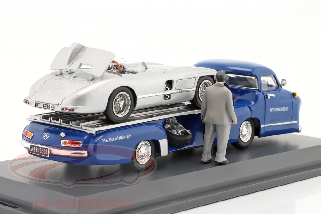 Schuco 1:43 Mercedes-Benz Race car Transporter blauw Wonder met 300 SLR 450376800 model auto ...