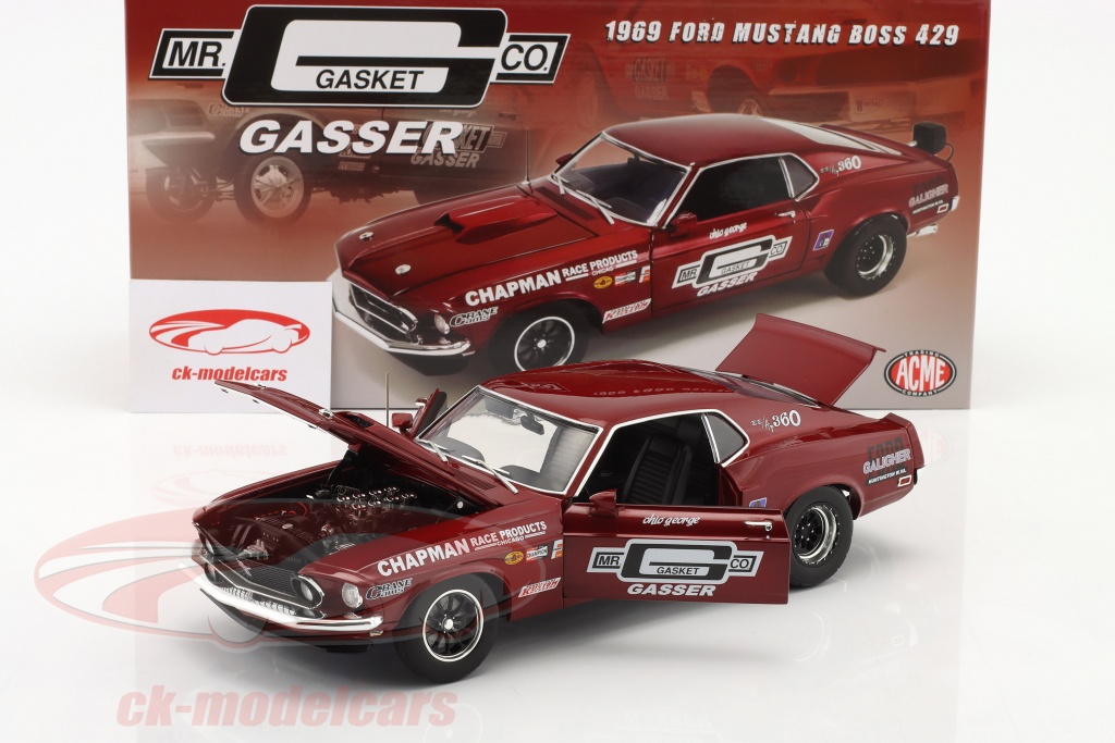 GMP 1:18 Ford Mustang Boss 429 Mr. Gasket Drag Outlaws 1969 rojo ...
