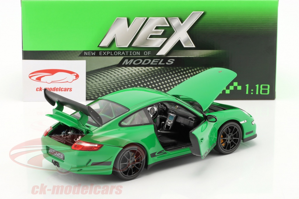 Welly 1:18 Porsche 911 (997) GT3 RS Baujahr 2007 grün / schwarz 18015gn Modellauto 18015gn ...