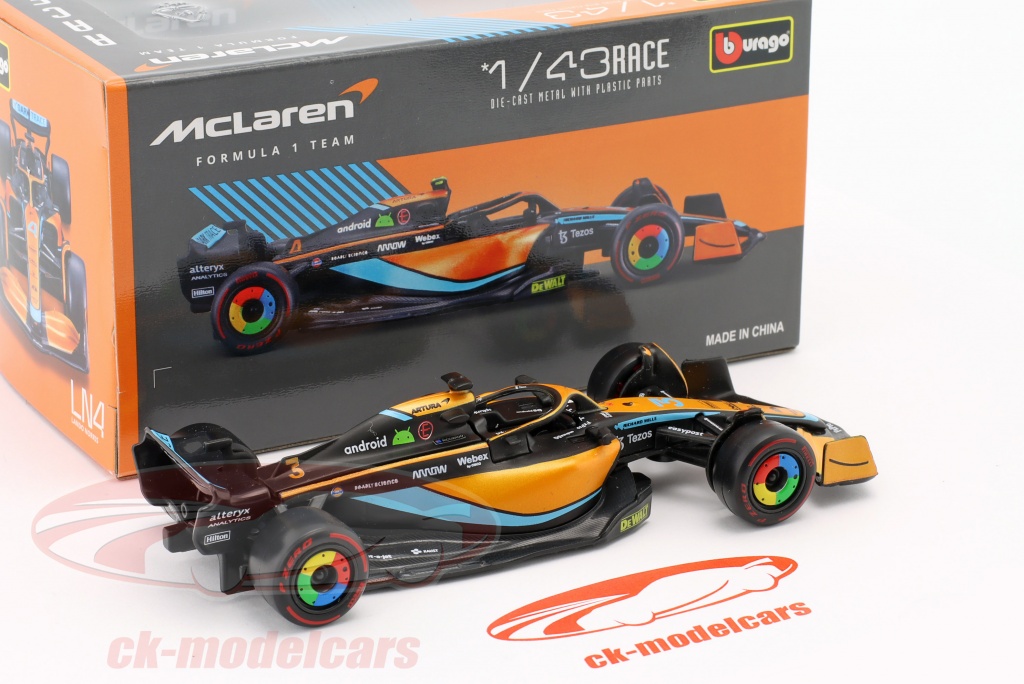 Bburago 1:43 Daniel Ricciardo McLaren MCL36 #3 澳大利亚 GP 公式 1 2022 18-38063 #3 模型 汽车 18-38063 #3 ...