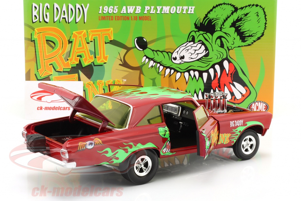 GMP 1:18 Plymouth AWB Rat Fink 建设年份 1965 红色的 / 绿色的 / 黄色的 A1806508 模型 汽车 A1806508
