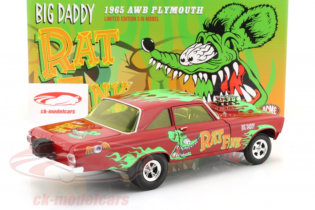 GMP 1:18 Plymouth AWB Rat Fink 建设年份 1965 红色的 / 绿色的 / 黄色的 A1806508 模型 汽车 A1806508
