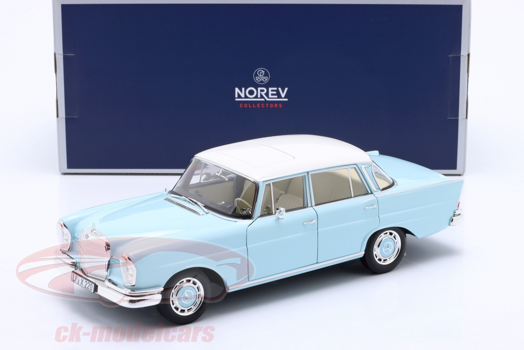 Norev 1:18 Mercedes-Benz 220 S (W111) 建设年份 1965 浅蓝色 / 白色的 183920 模型 汽车 183920 3551091839200