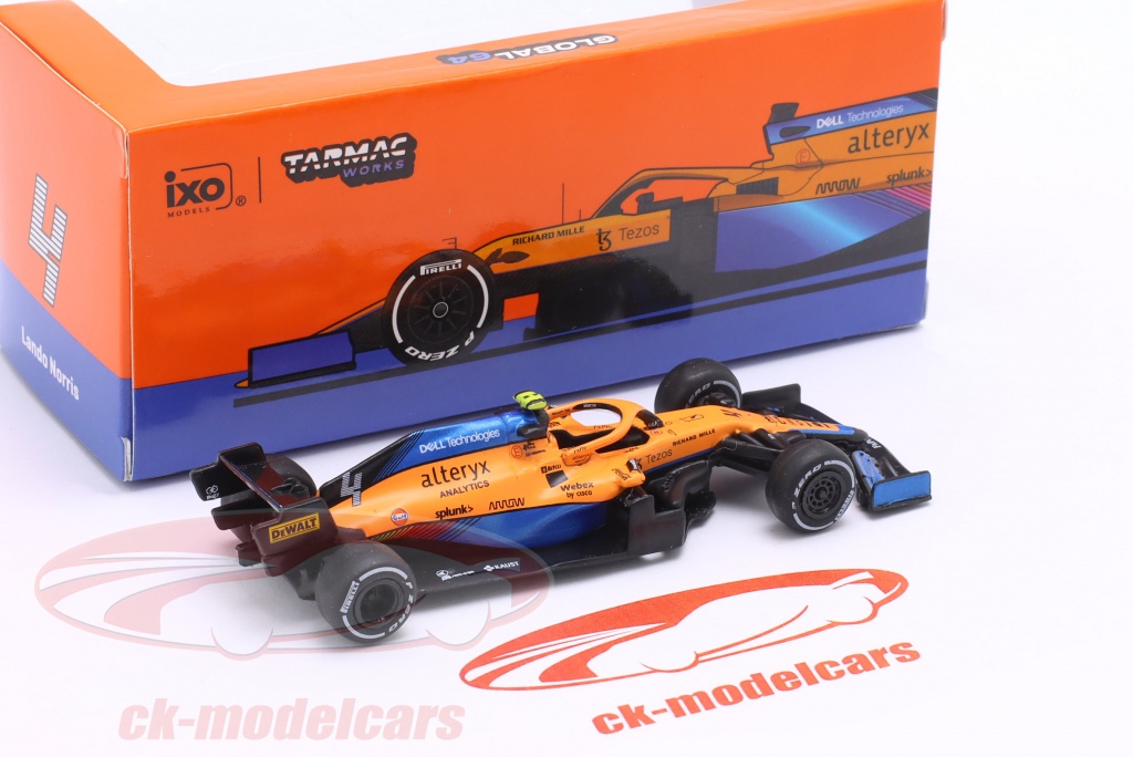 True Scale 1:64 Lando Norris McLaren MCL35M #4 2nd Italian GP formula 1 2021 Tarmac Works T64G ...