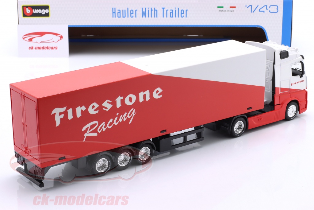 Bburago 1:43 Mercedes-Benz Actros Gigaspace と トレーラー Firestone Racing 18 ...