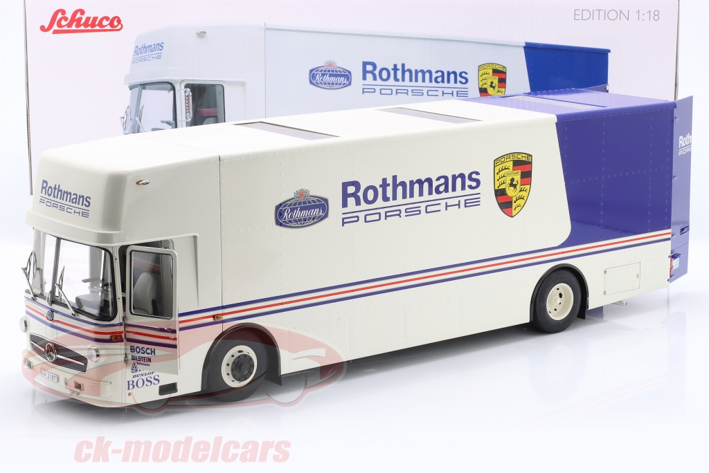 Schuco 1:18 Mercedes-Benz O 317 Race Car Transporter Rothmans Porsche wit 450032800 model auto ...