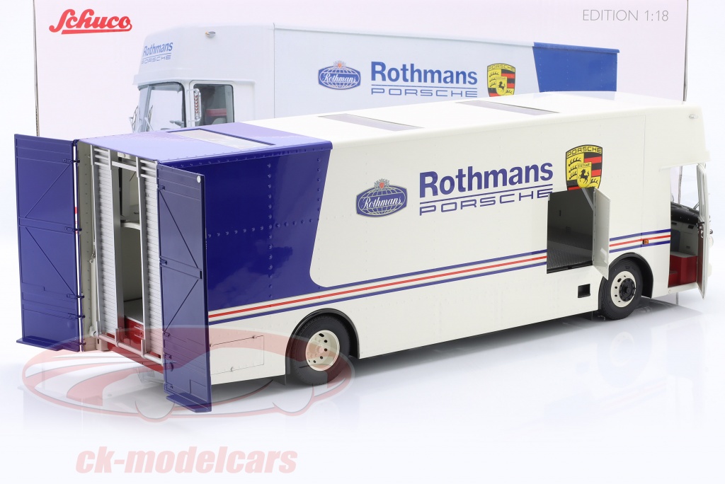 Schuco 1:18 Mercedes-Benz O 317 Race Car Transporter Rothmans Porsche white 450032800 model car ...