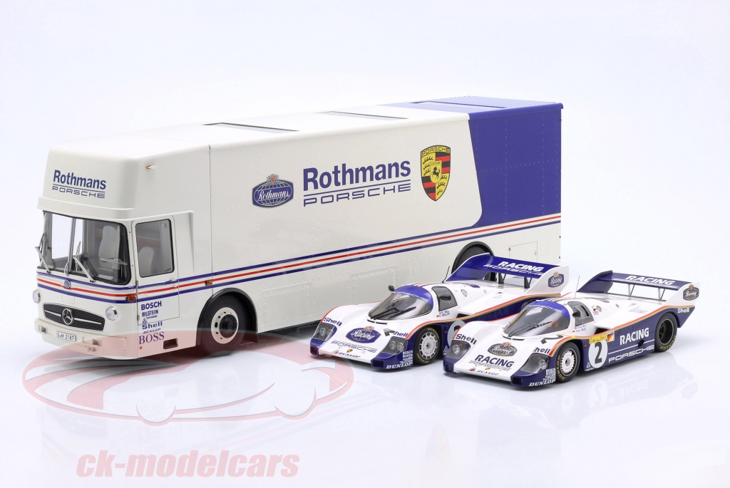 Schuco 1:18 Mercedes-Benz O 317 Race Car Transporter Rothmans Porsche white 450032800 model car ...