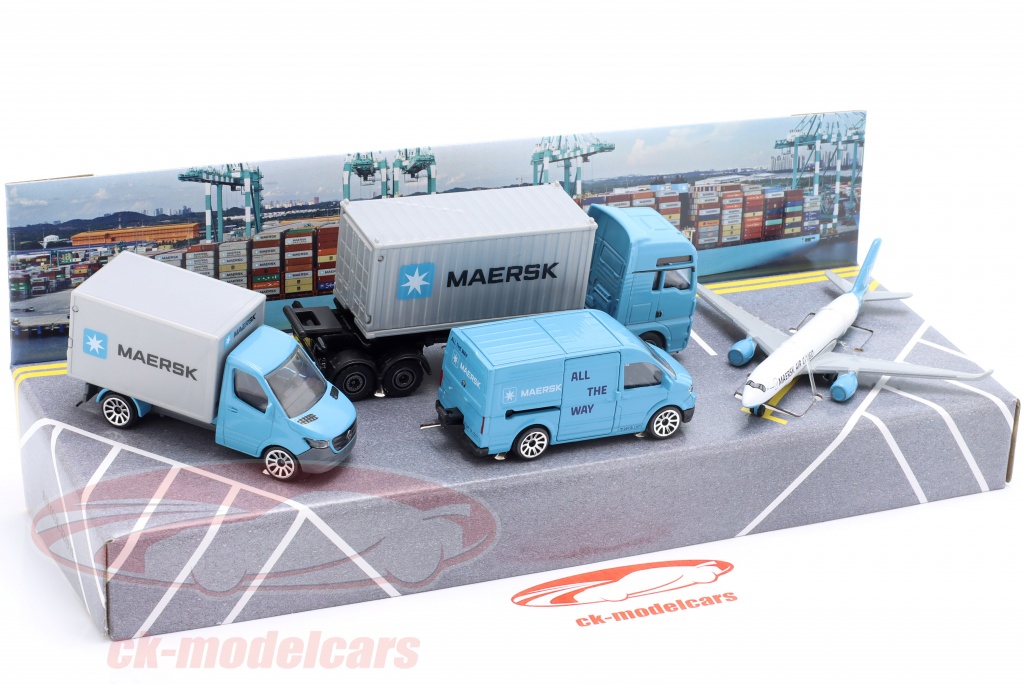 Majorette 1:64 4-Car Set MAERSK Logistic Светло-синий / Серый 212057290 ...