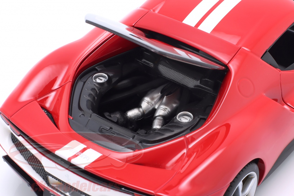 Bburago 1:18 Ferrari 296 GTB Assetto Fiorano Byggeår 2022 rød / hvid 18 ...