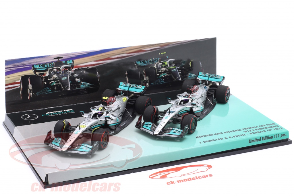 Minichamps 1:43 2-Car Set Hamilton #44 & Russell #63 Bahrain GP Formula ...