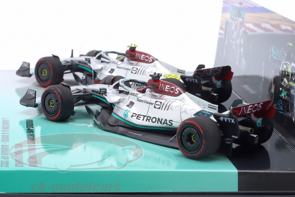 Minichamps 1:43 2-Car Set Hamilton #44 & Russell #63 Bahrain GP Formula ...