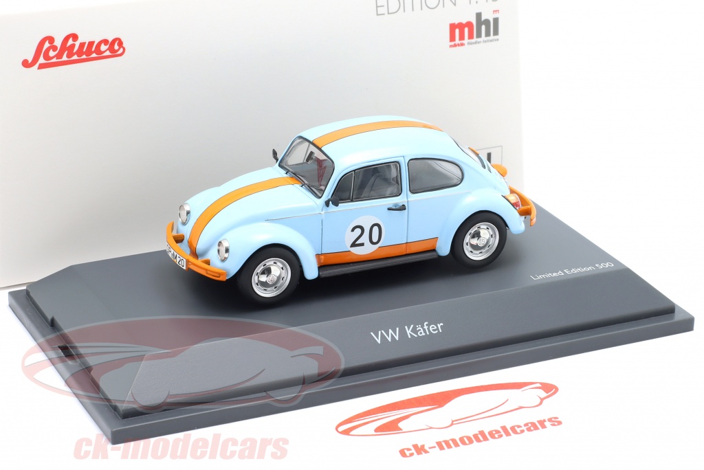 Schuco 1:43 Volkswagen VW Beetle #20 Gulf design light blue / orange 450270400 model car ...