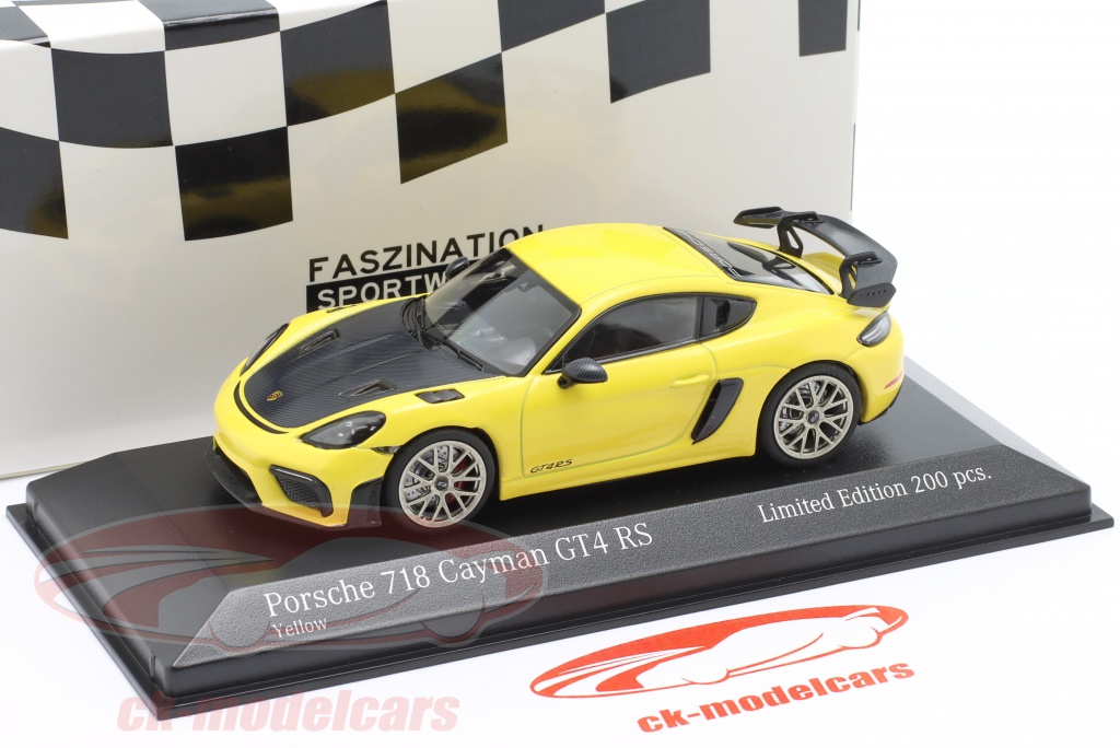Minichamps 1:43 Porsche 718 (982) Cayman GT4 RS 2021 yellow / Neodymium rims 413069713 model car ...