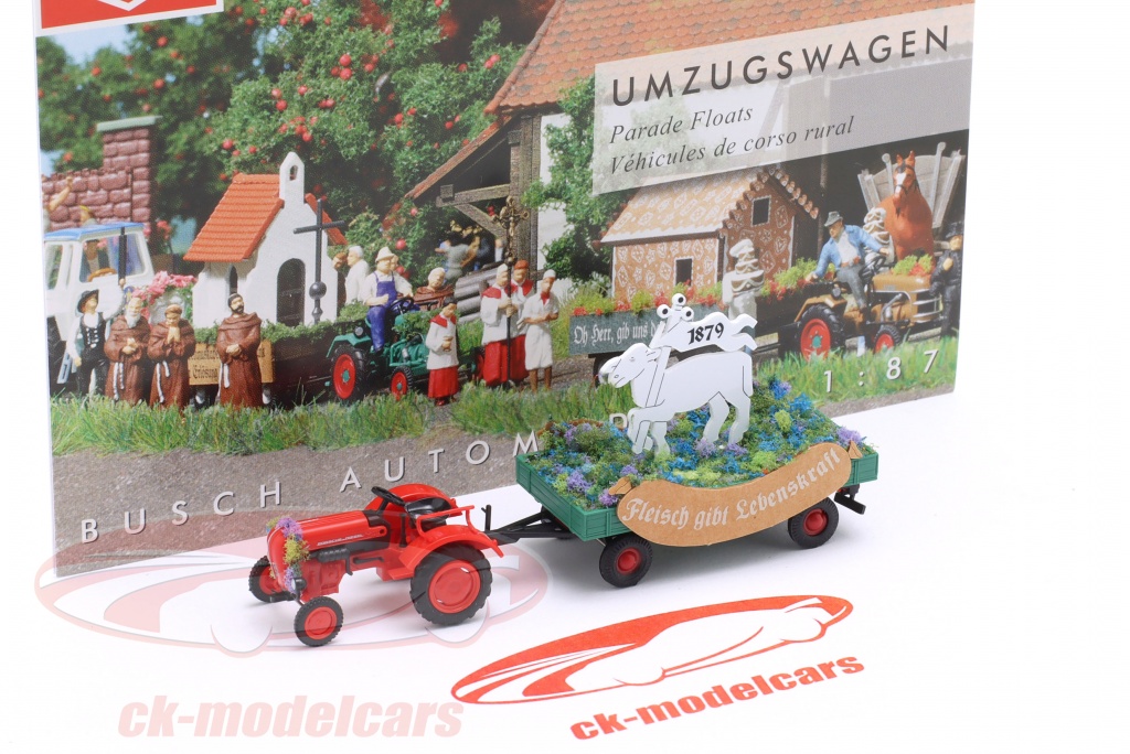 Busch 1:87 Set Porsche Junior K traktor med slagter Flyttevogn 5001 ...