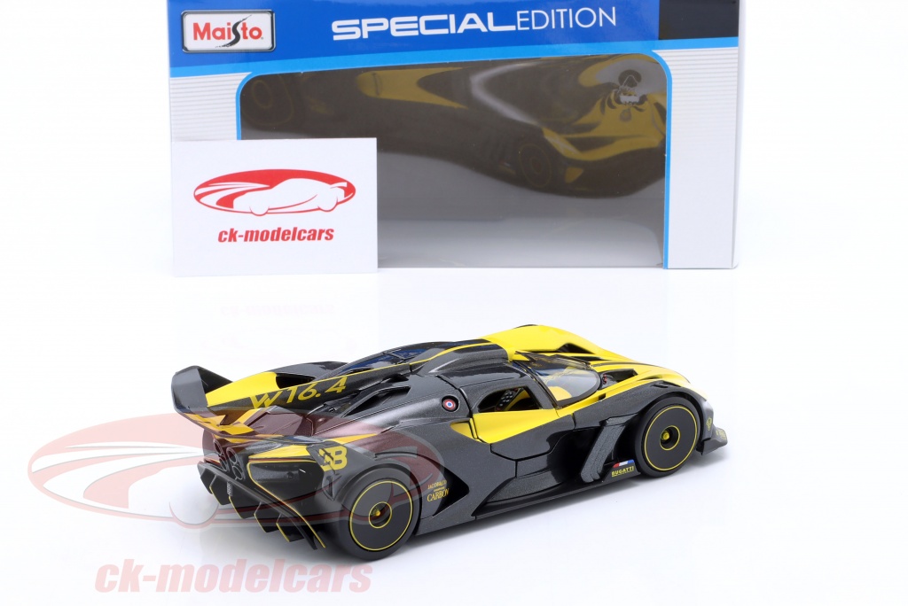 Maisto 1:24 Bugatti Bolide W16.4 year 2020 yellow / carbon 32911Y model ...