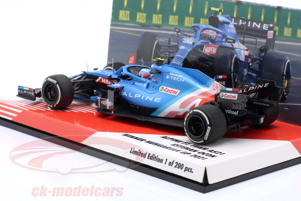Minichamps 1:43 Esteban Ocon Alpine A521 #31 优胜者 匈牙利 GP 公式 1 2021 ...